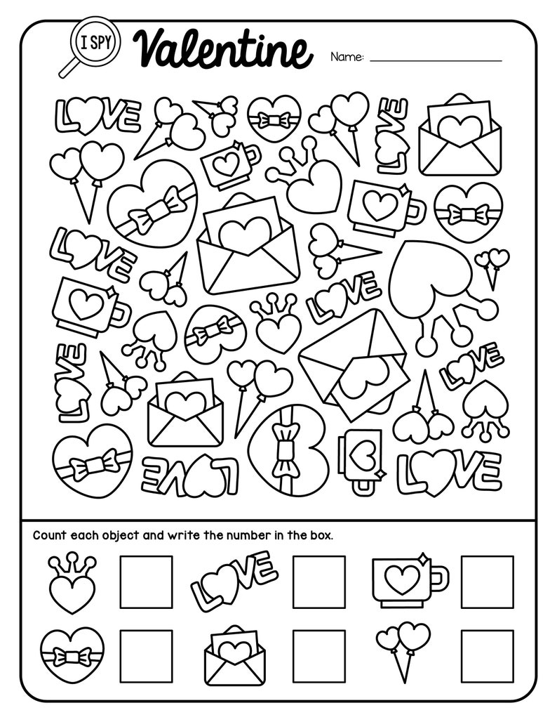 Valentines Counting Activity Sheets - Etsy