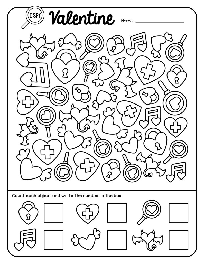 Valentines Counting Activity Sheets - Etsy
