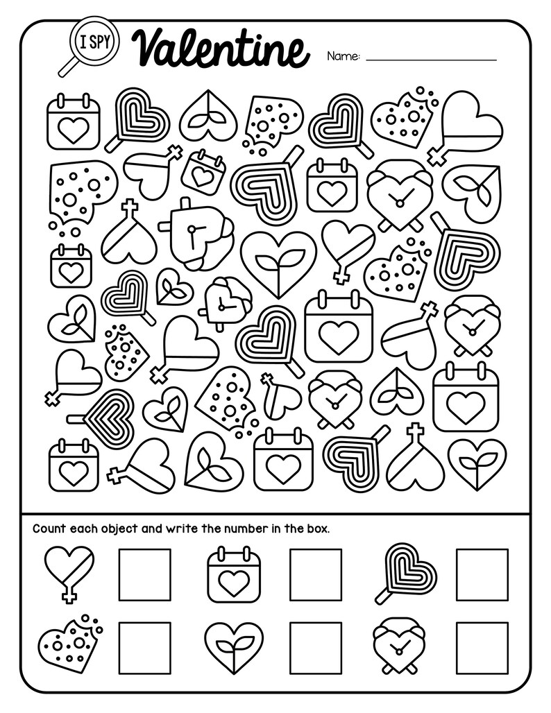Valentines Counting Activity Sheets - Etsy