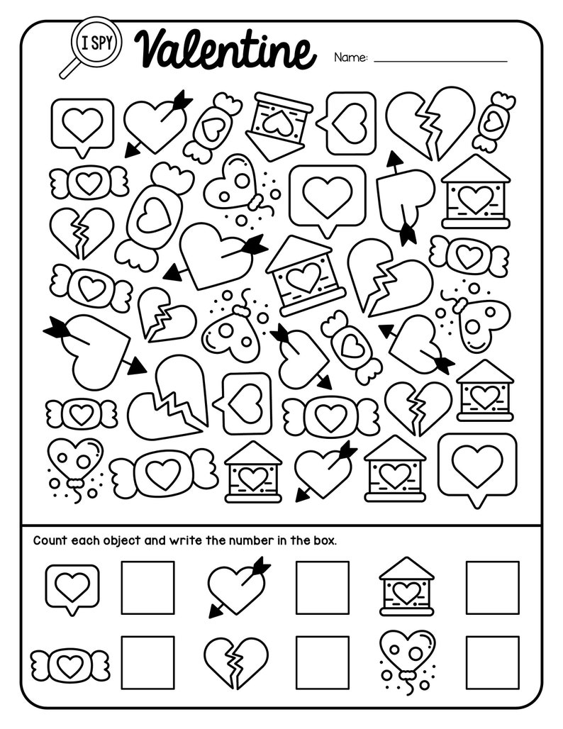 Valentines Counting Activity Sheets - Etsy