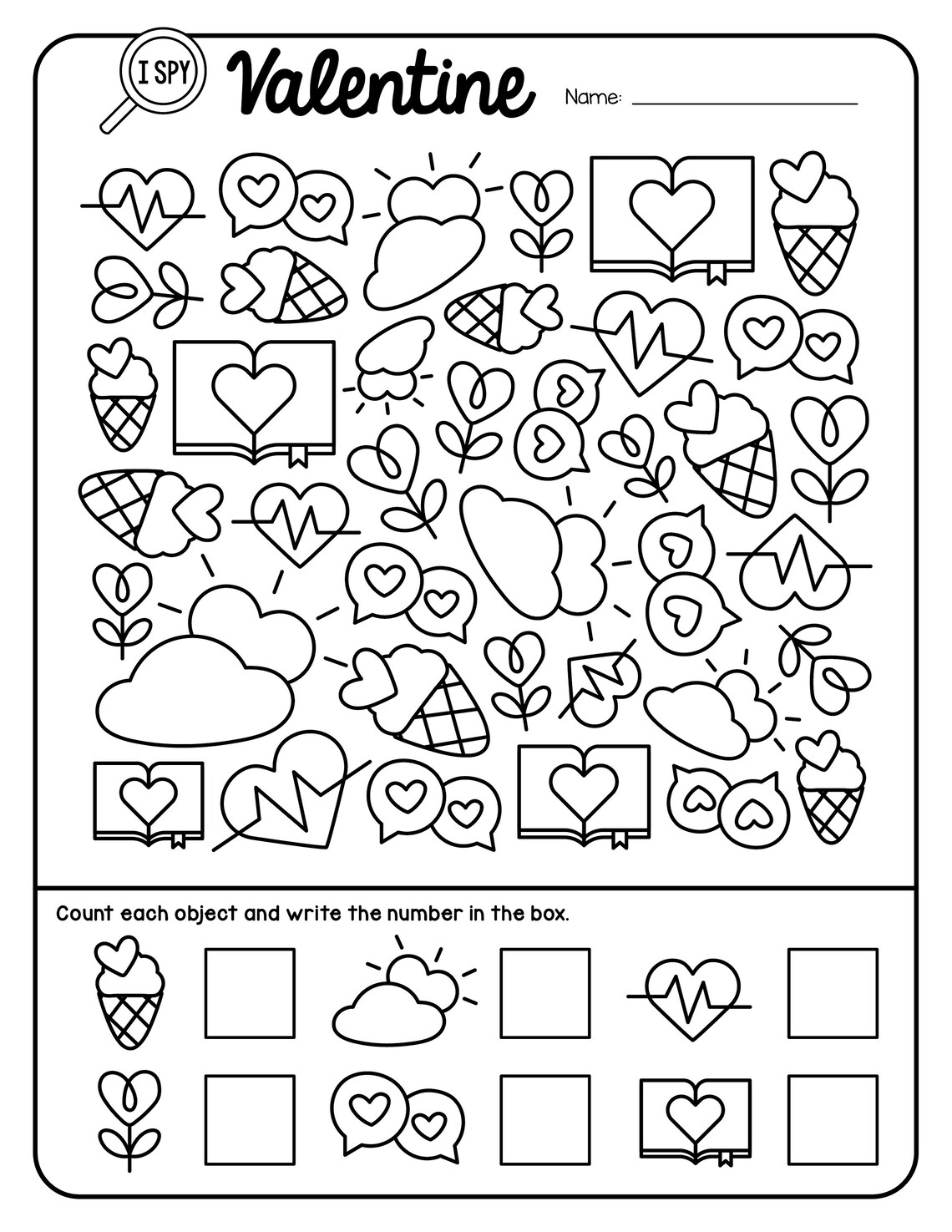 Valentines Counting Activity Sheets - Etsy