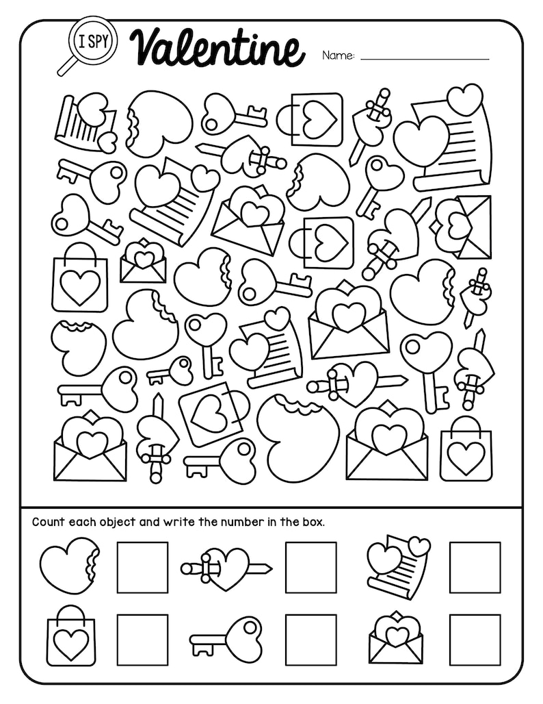 Valentines Counting Activity Sheets - Etsy