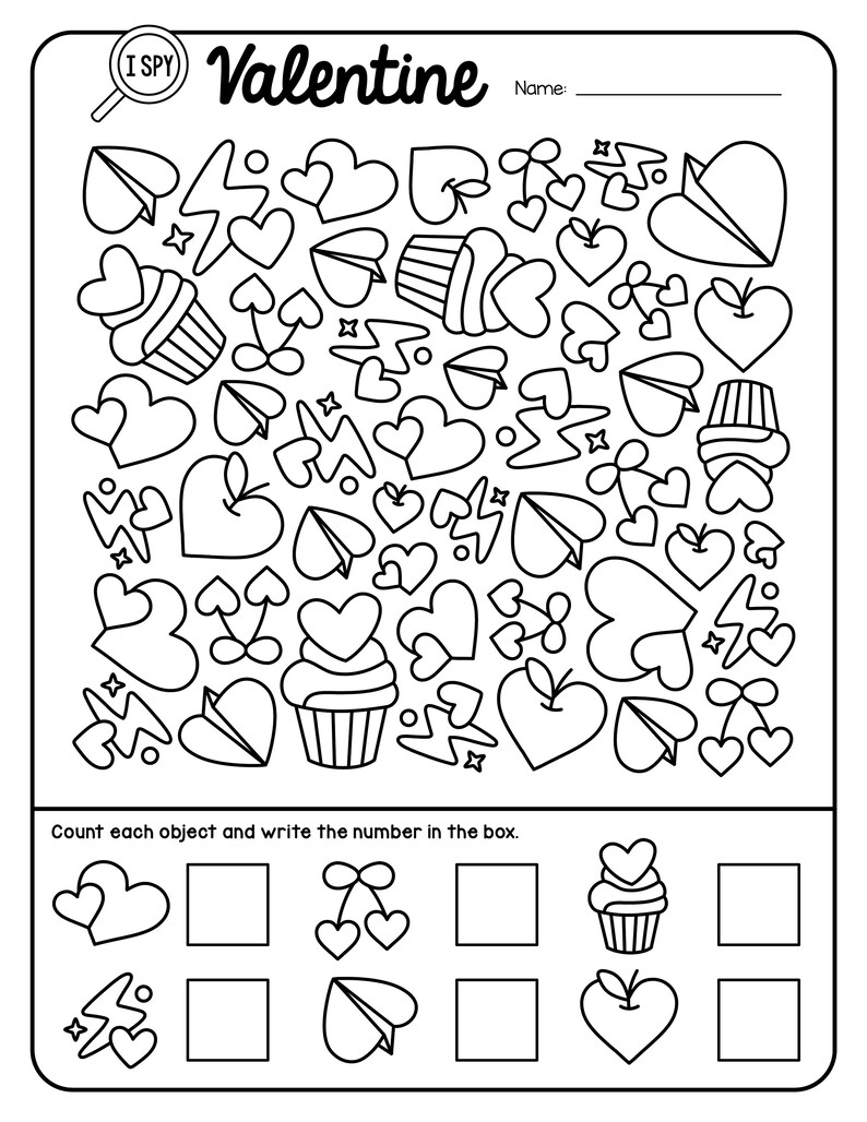 Valentines Counting Activity Sheets - Etsy