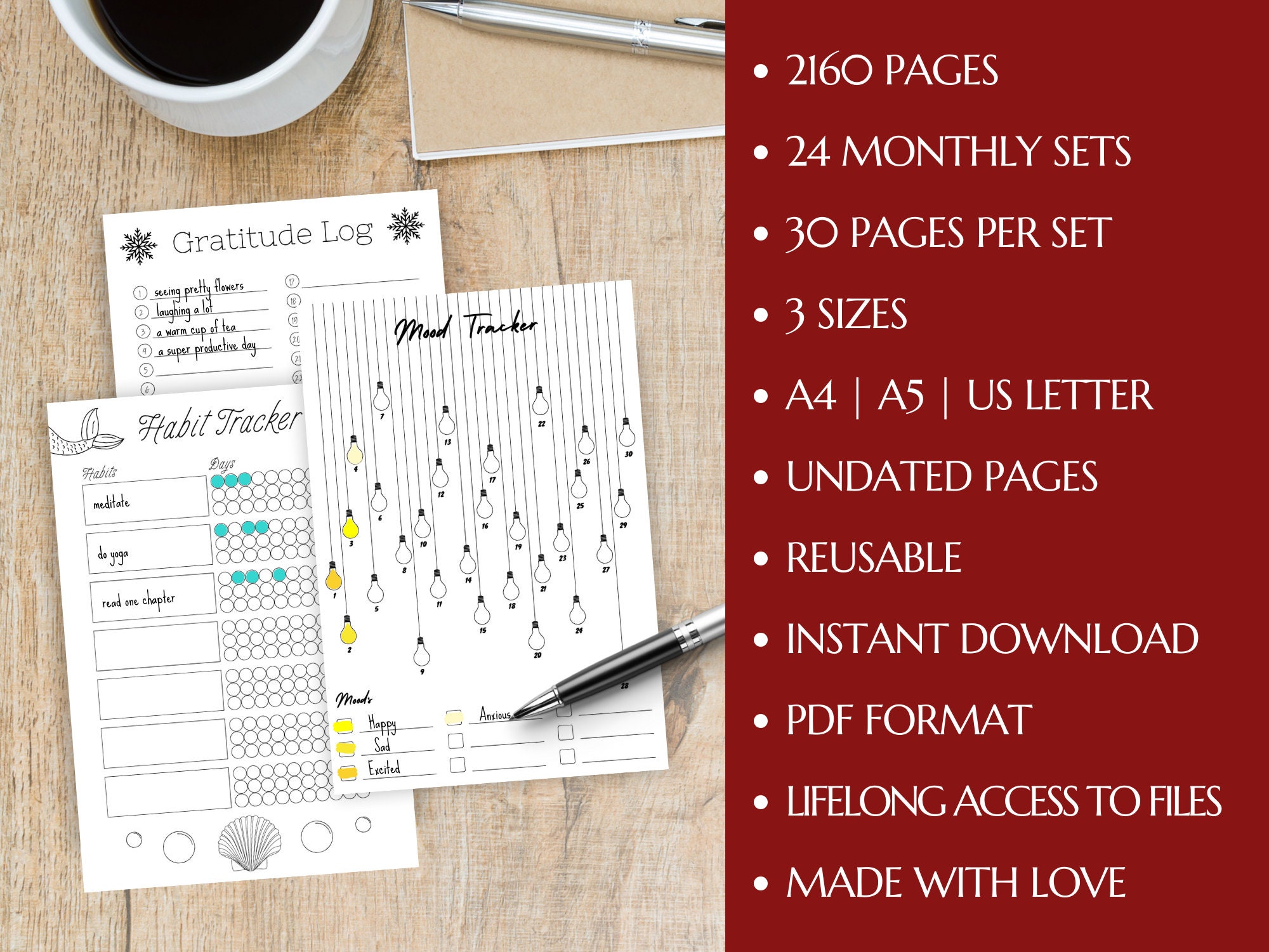 Premade Bullet Planner Pages 2025 Undated Printable Journal Template ...