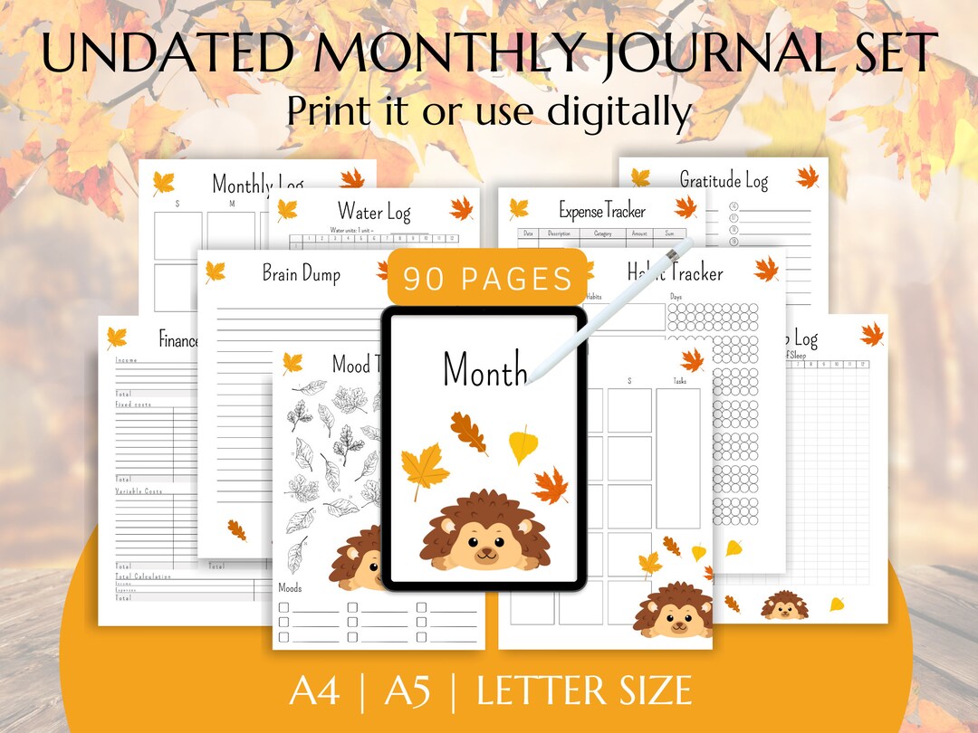 Premade Journal Pages Undated Hedgehog Theme Digital Fall - Etsy