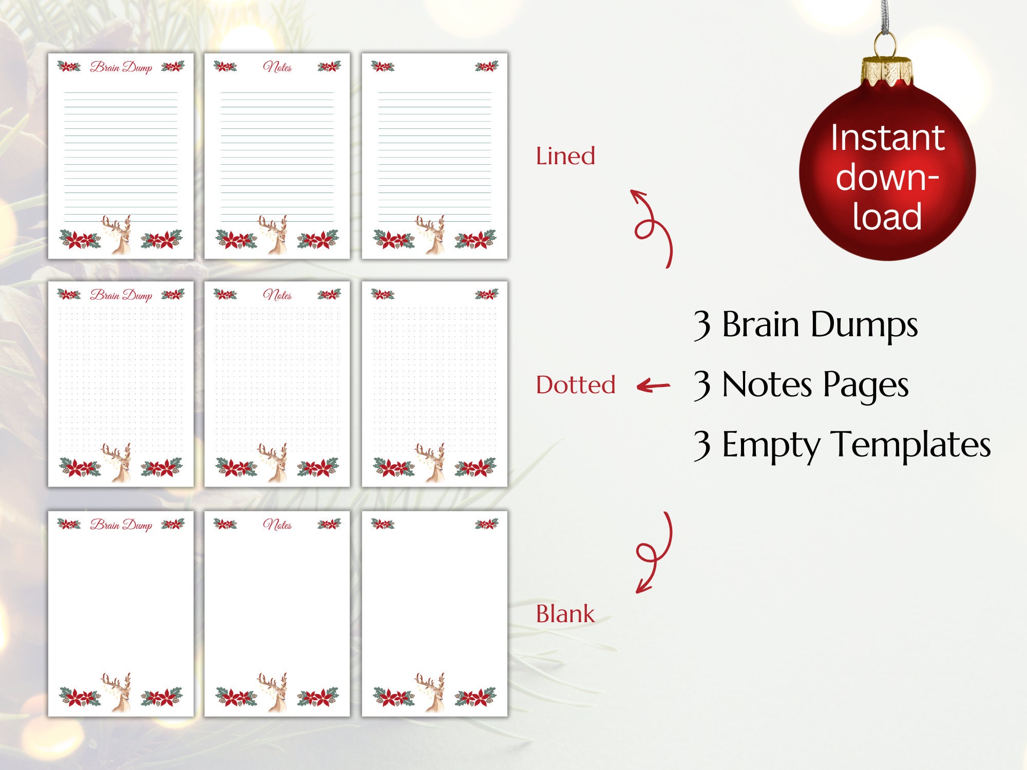Premade Journal Printable Undated Christmas Theme, Digital Journal ...