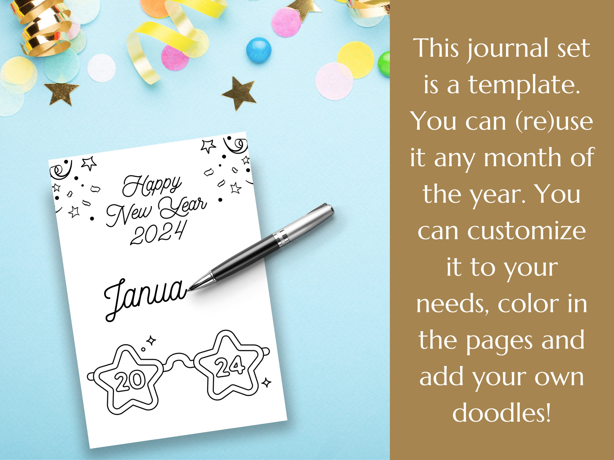 Premade Journal Printable Undated New Year Theme, Digital Journal New ...