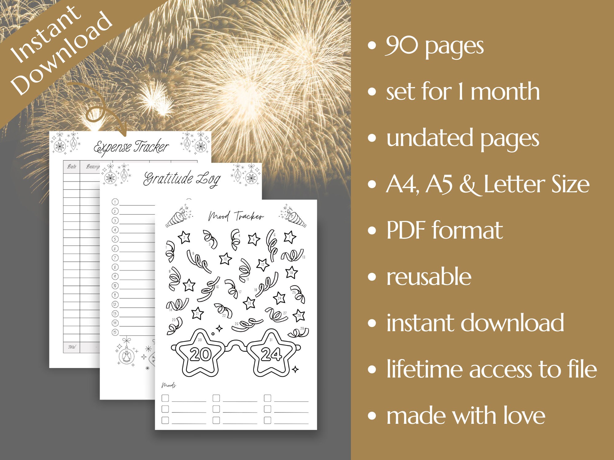 Premade Journal Printable Undated New Year Theme, Digital Journal New ...