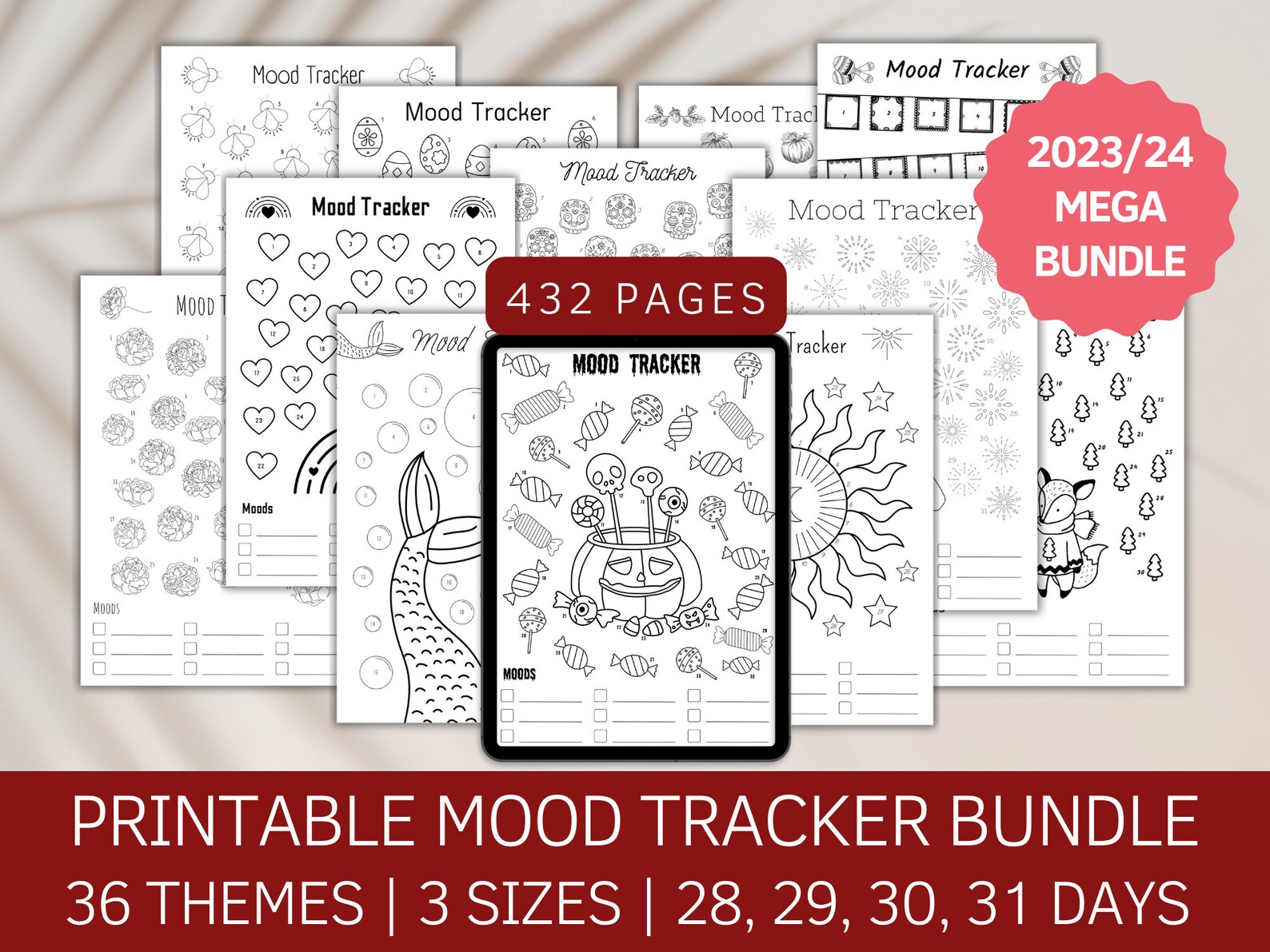 Mood Tracker Printable 2023, 2024, 2025 Premade Mood Tracker Journal ...