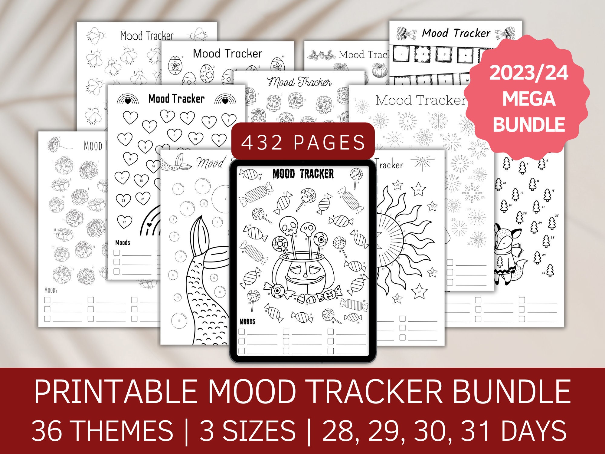 Mood Tracker Printable 2023, 2024, 2025 Premade Mood Tracker Journal ...