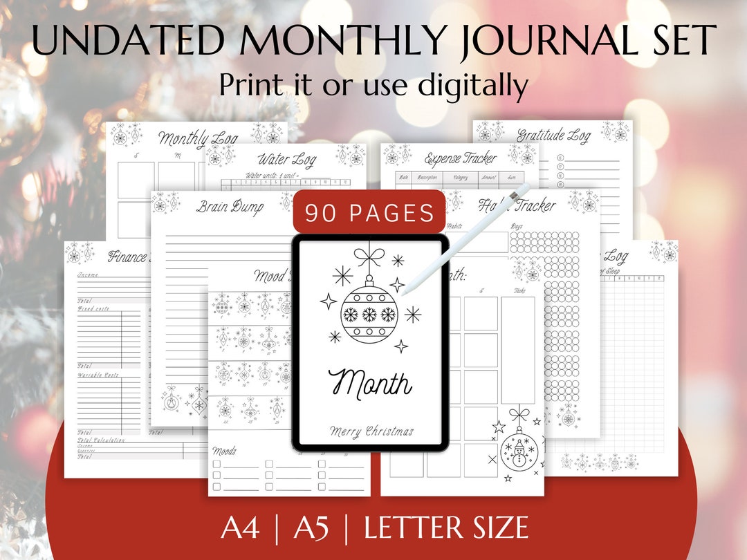Premade Journal Printable Undated Christmas Theme, Digital Journal ...