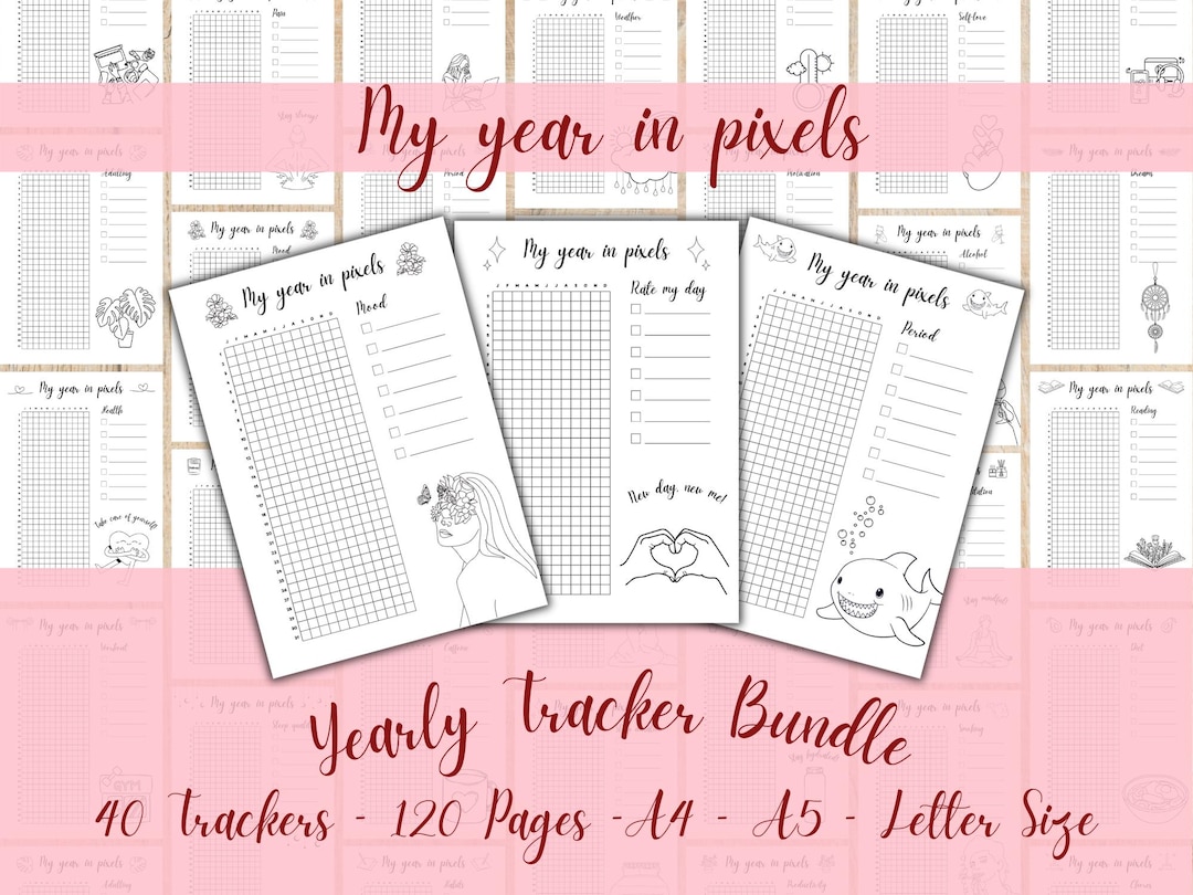 Year in Pixels Tracker Bundle 2026, Printable Journal Page Template ...