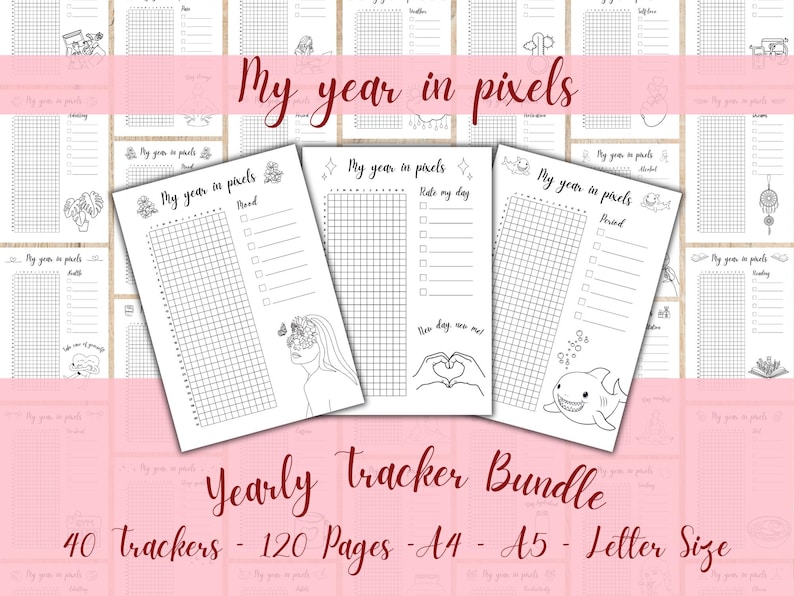 Year in Pixels Tracker Bundle 2025, Printable Journal Page Template ...