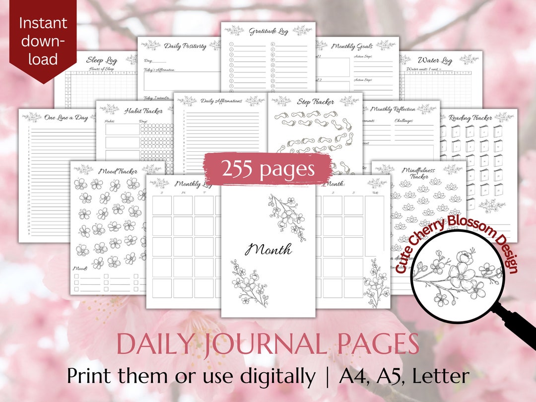 2024 Premade Journal Pages April Cherry Blossom Digital Journal Pages ...