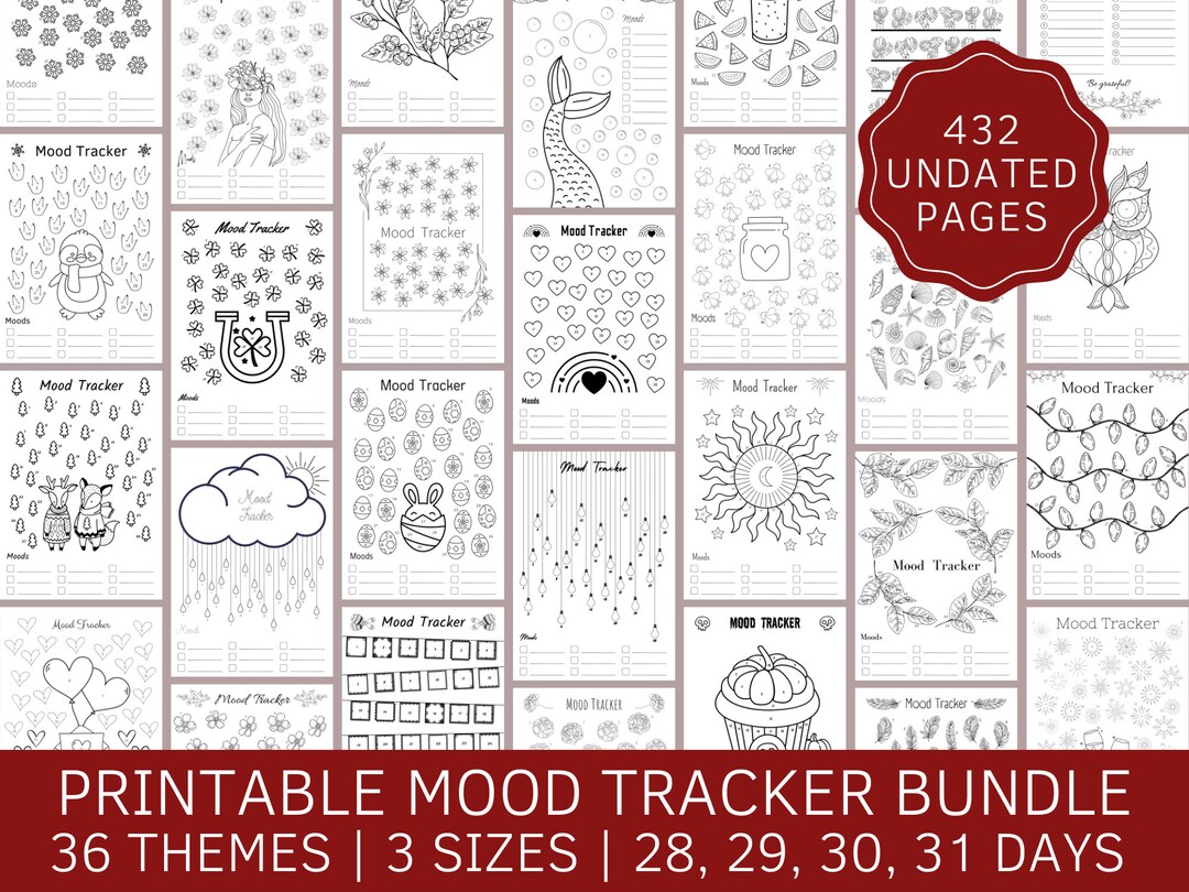 Mood Tracker Printable 2023, 2024, 2025 Premade Mood Tracker Journal ...