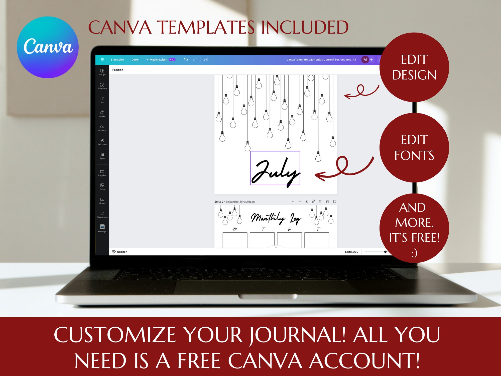 Premade Yearly Journal Canva Template 2023/2024, Editable Journal ...