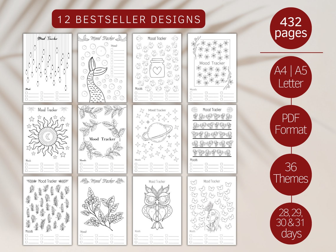 Mood Tracker Printable 2023, 2024, 2025 Premade Mood Tracker Journal ...