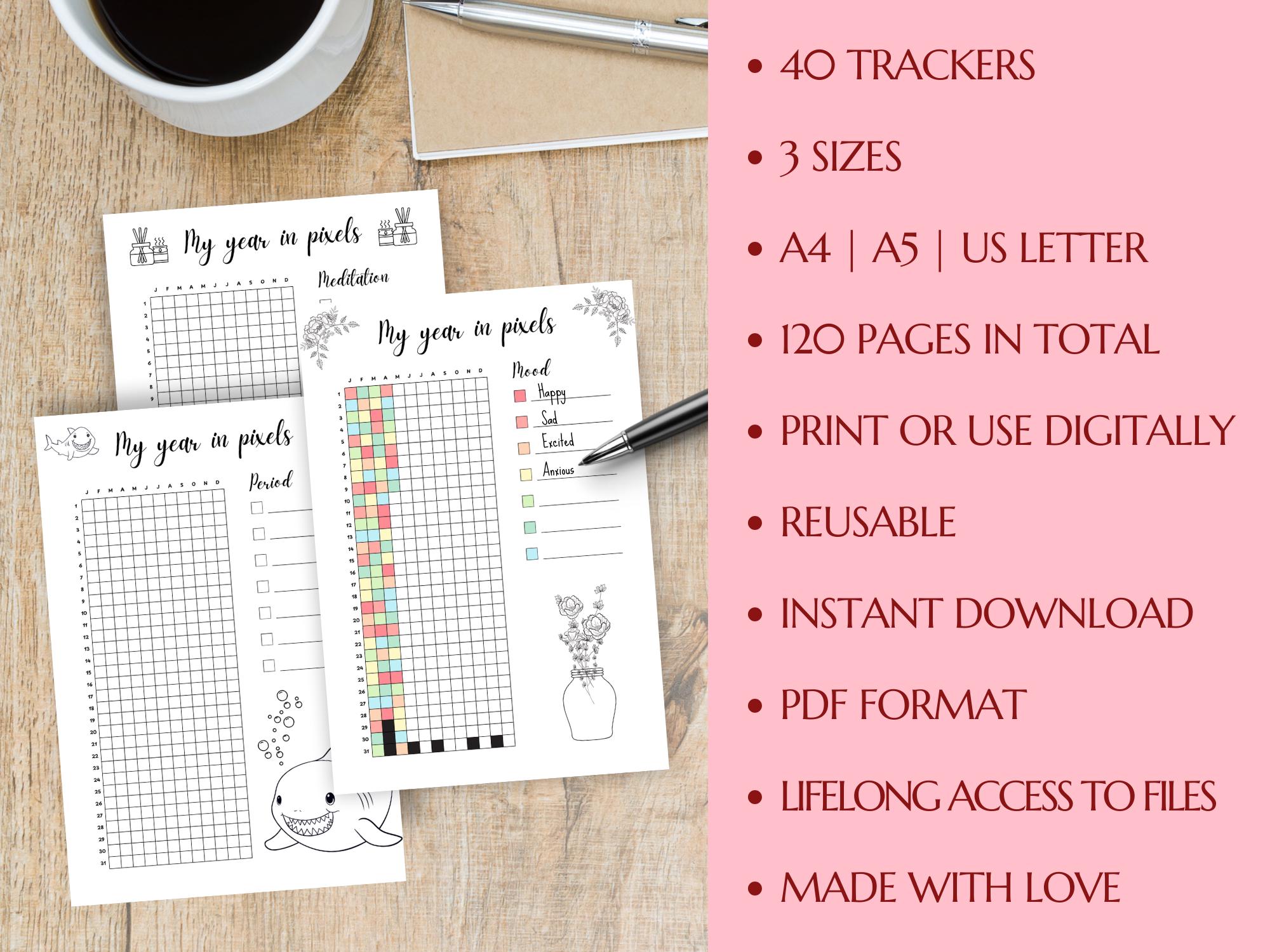 Year in Pixels Tracker Bundle 2026, Printable Journal Page Template ...