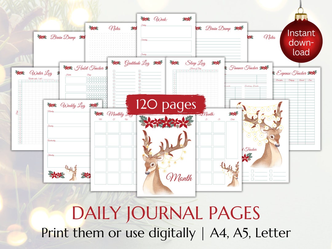Premade Journal Printable Undated Christmas Theme, Digital Journal ...