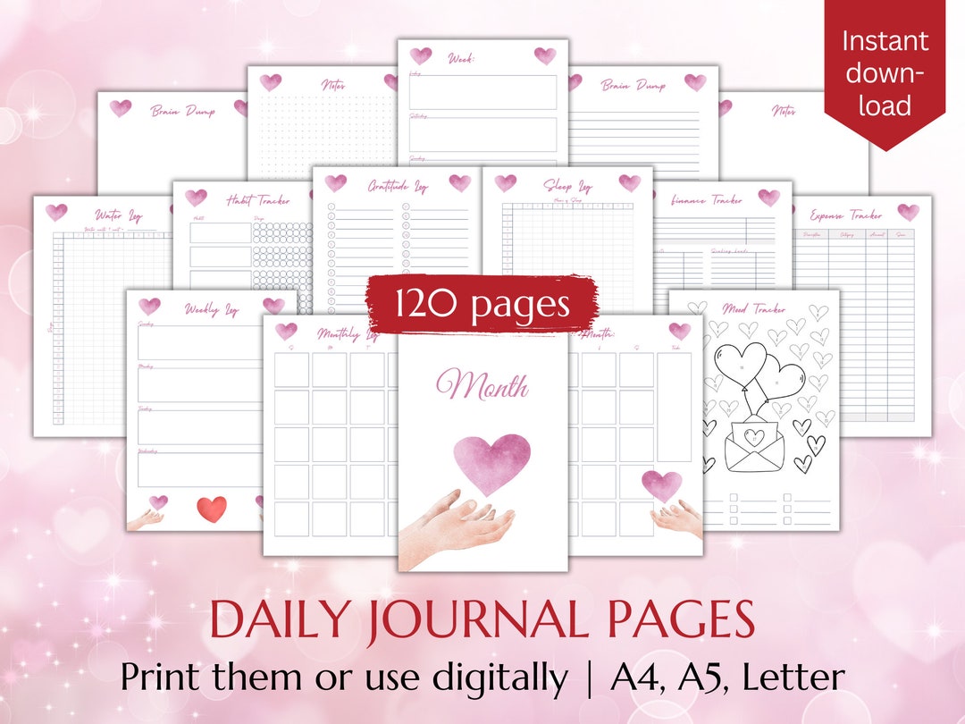 2024 Premade Journal Pages Undated February Printable Journal Valentine ...