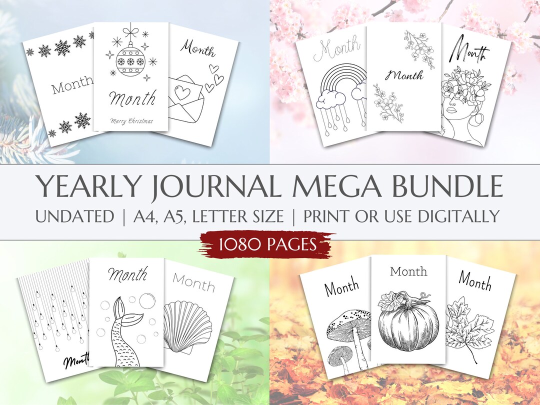 Premade Yearly Journal Bundle Undated, Printable Journal Template July ...