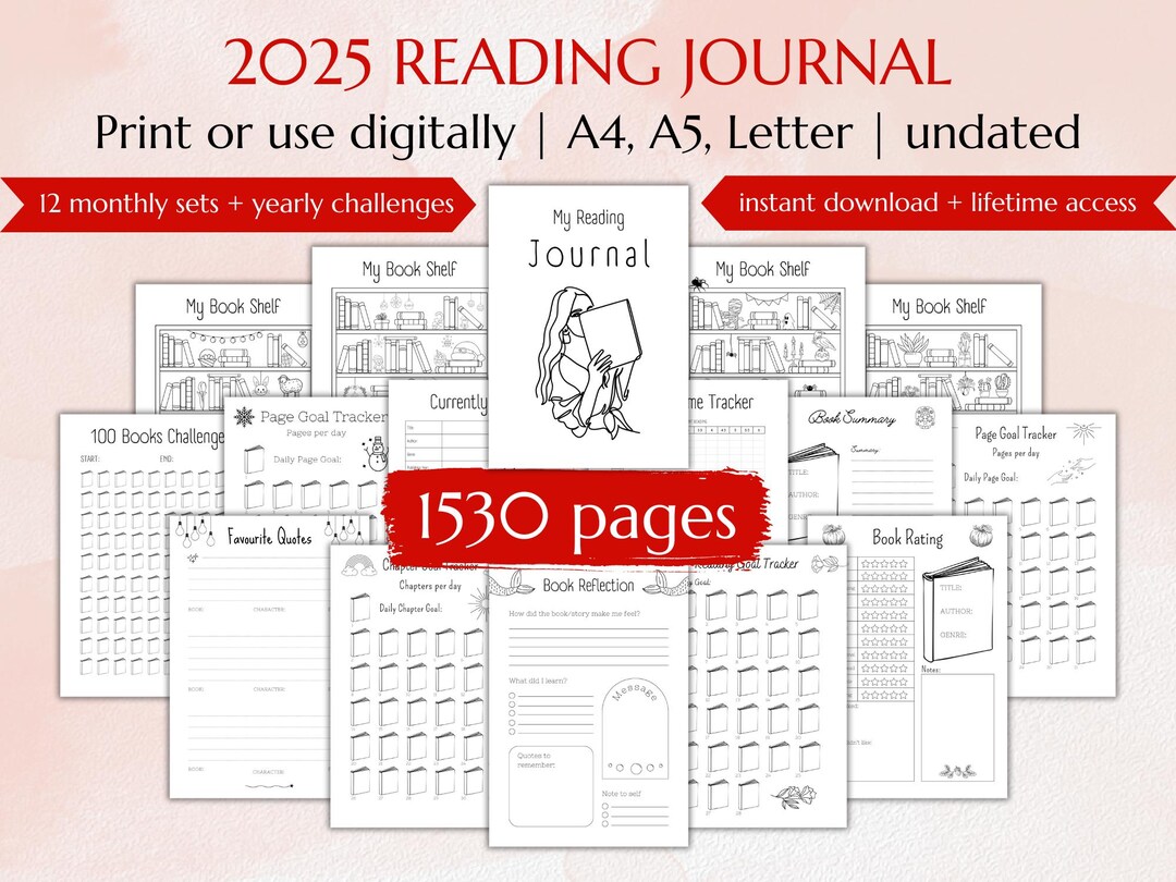 Premade Reading Journal 2025 Undated, Printable Reading Planner ...