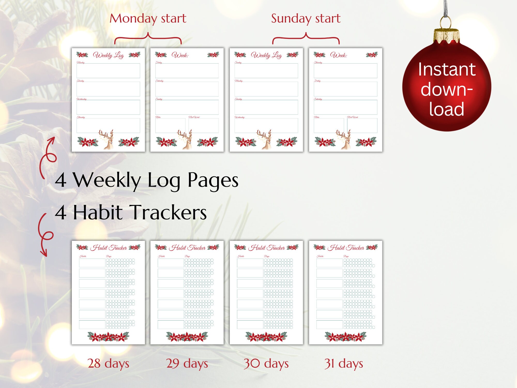 Premade Journal Printable Undated Christmas Theme, Digital Journal ...