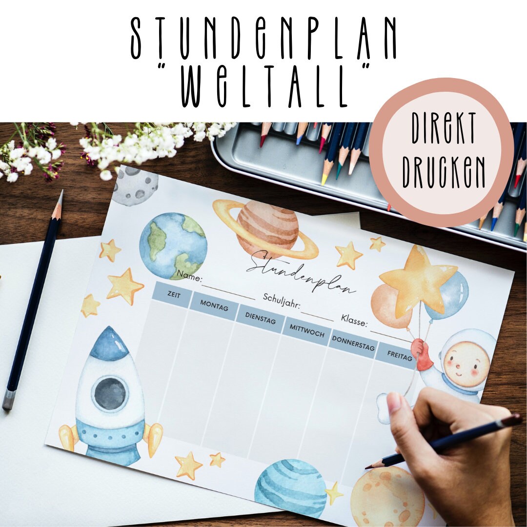 Space-themed Timetable With Astronaut | Print Directly | Digital File ...