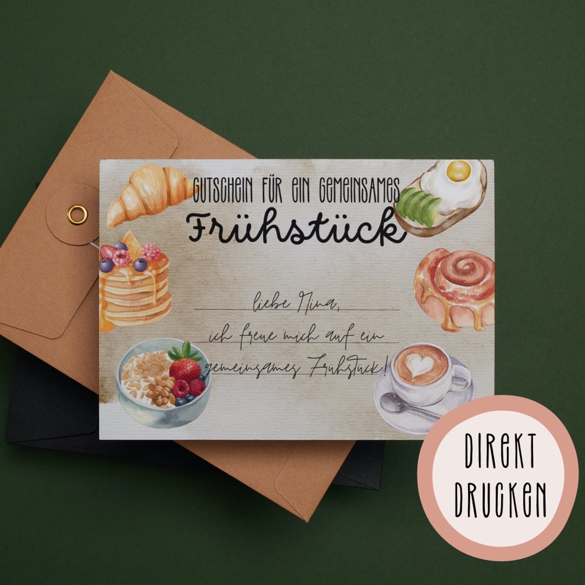 Voucher Breakfast | Gift Voucher Template | Print Directly | Gift Idea ...