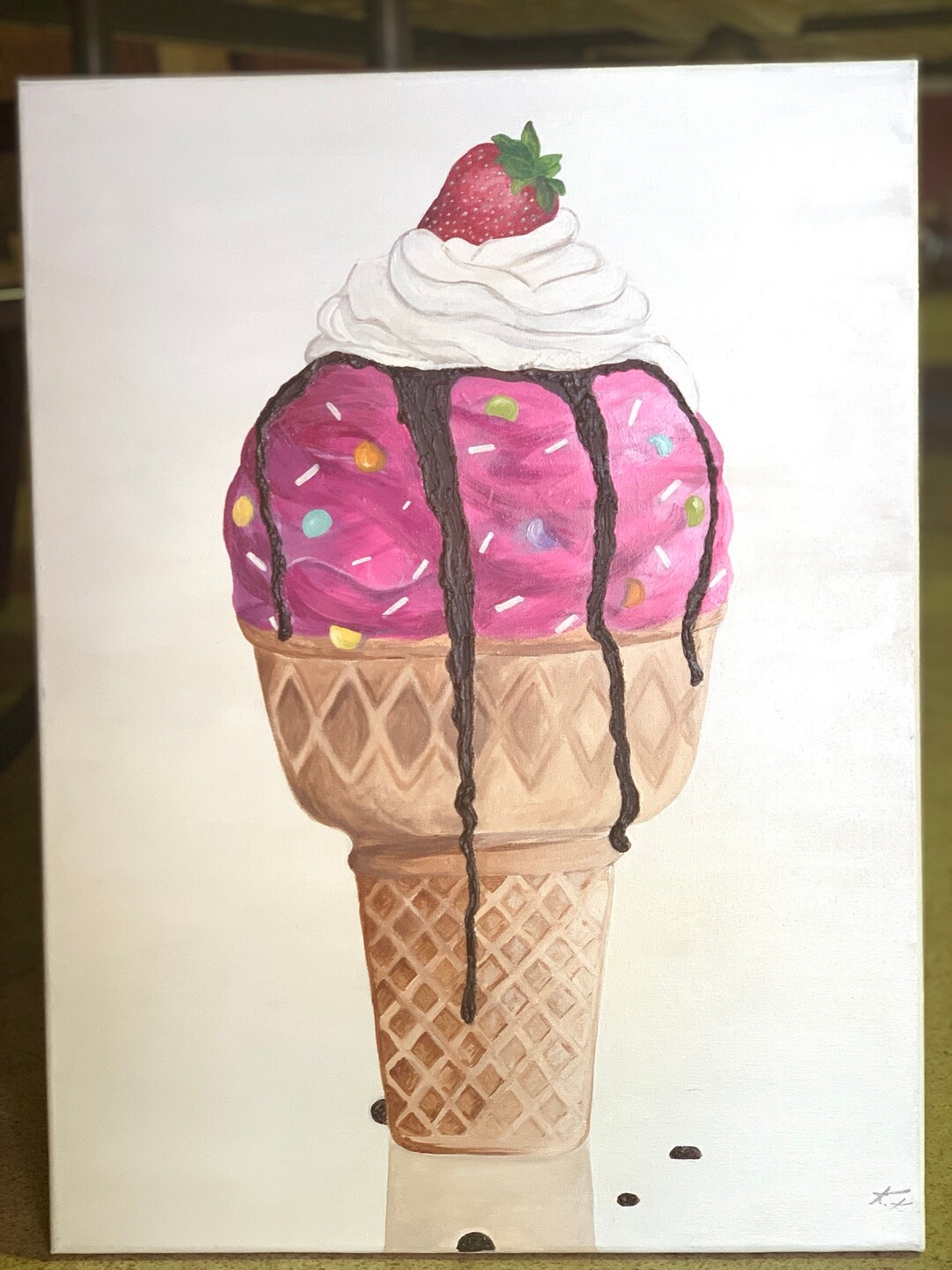 Ice Cream Painting , Ice Cream Cone Painting , Acrylics on Canvas , - Etsy