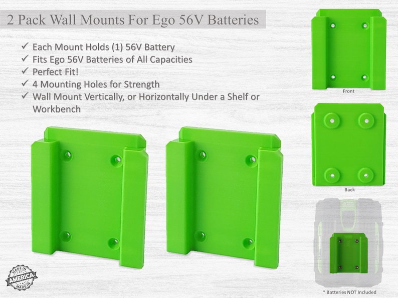 2 Pack - Battery Wall Mounts/hangers/holders for Ego 56V Batteries ...