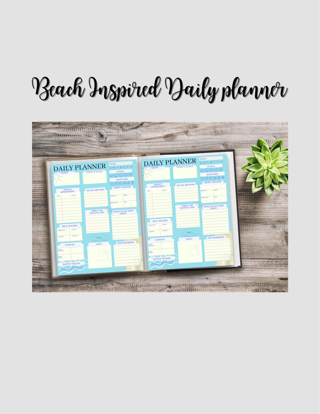 Beach Themed Daily Planner Instant Download | Gratitude | Meal Tracker ...