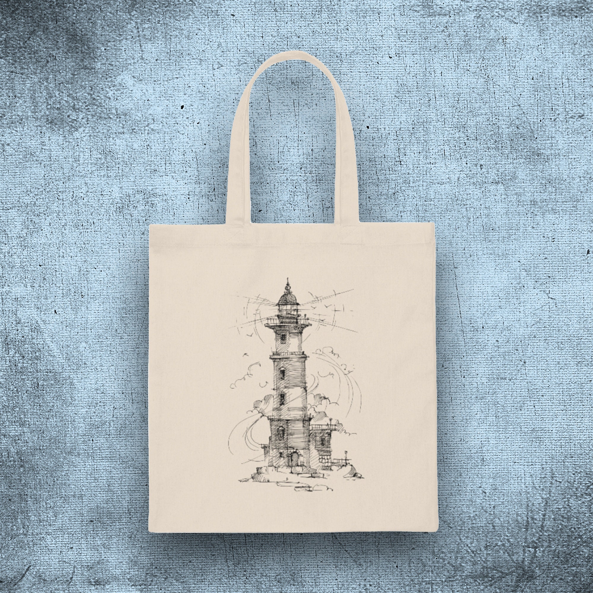 Hand Drawn Vintage Lighthouse Canvas Tote Bag 100% Eco | Etsy