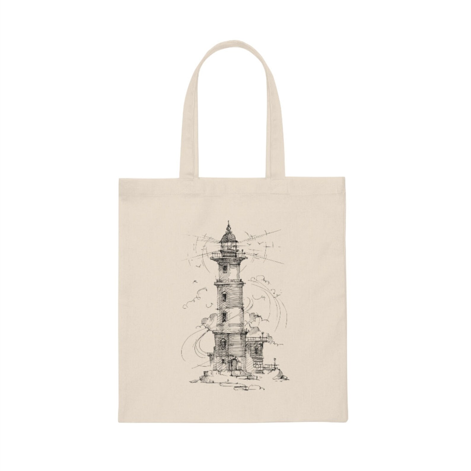 Hand Drawn Vintage Lighthouse Canvas Tote Bag 100% Eco - Etsy