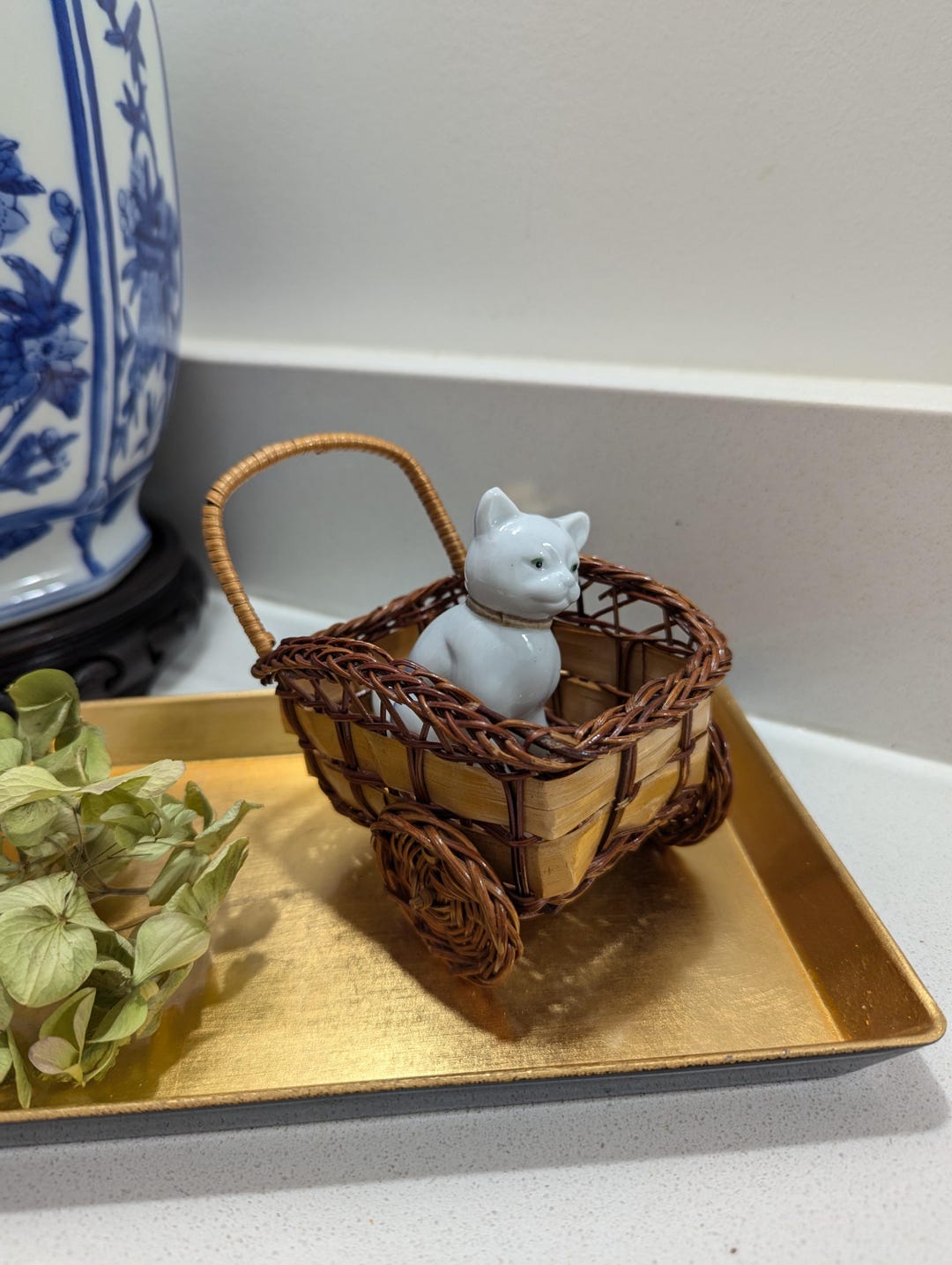 Vintage Porcelain Cat in Cart - Etsy