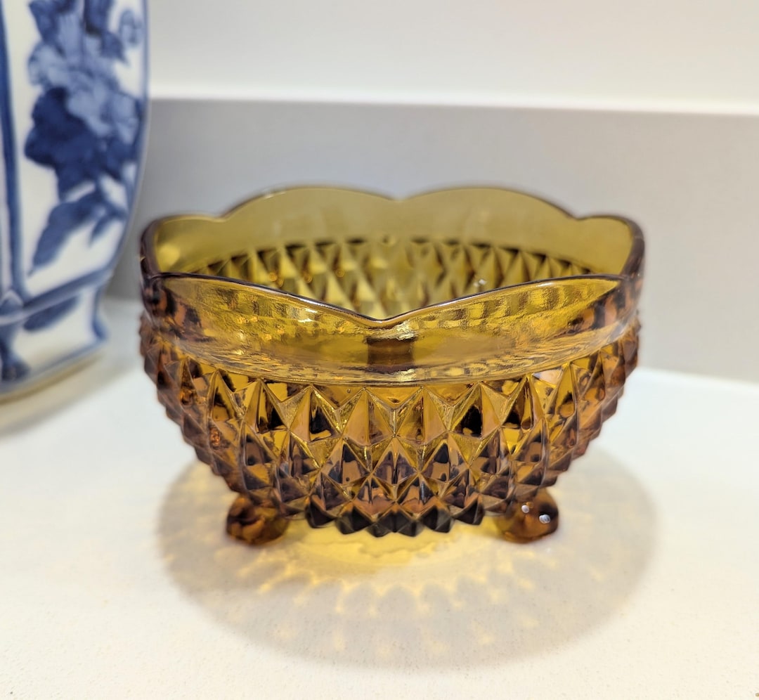 Beautiful Vintage Amber Glass Candy Dish - Etsy
