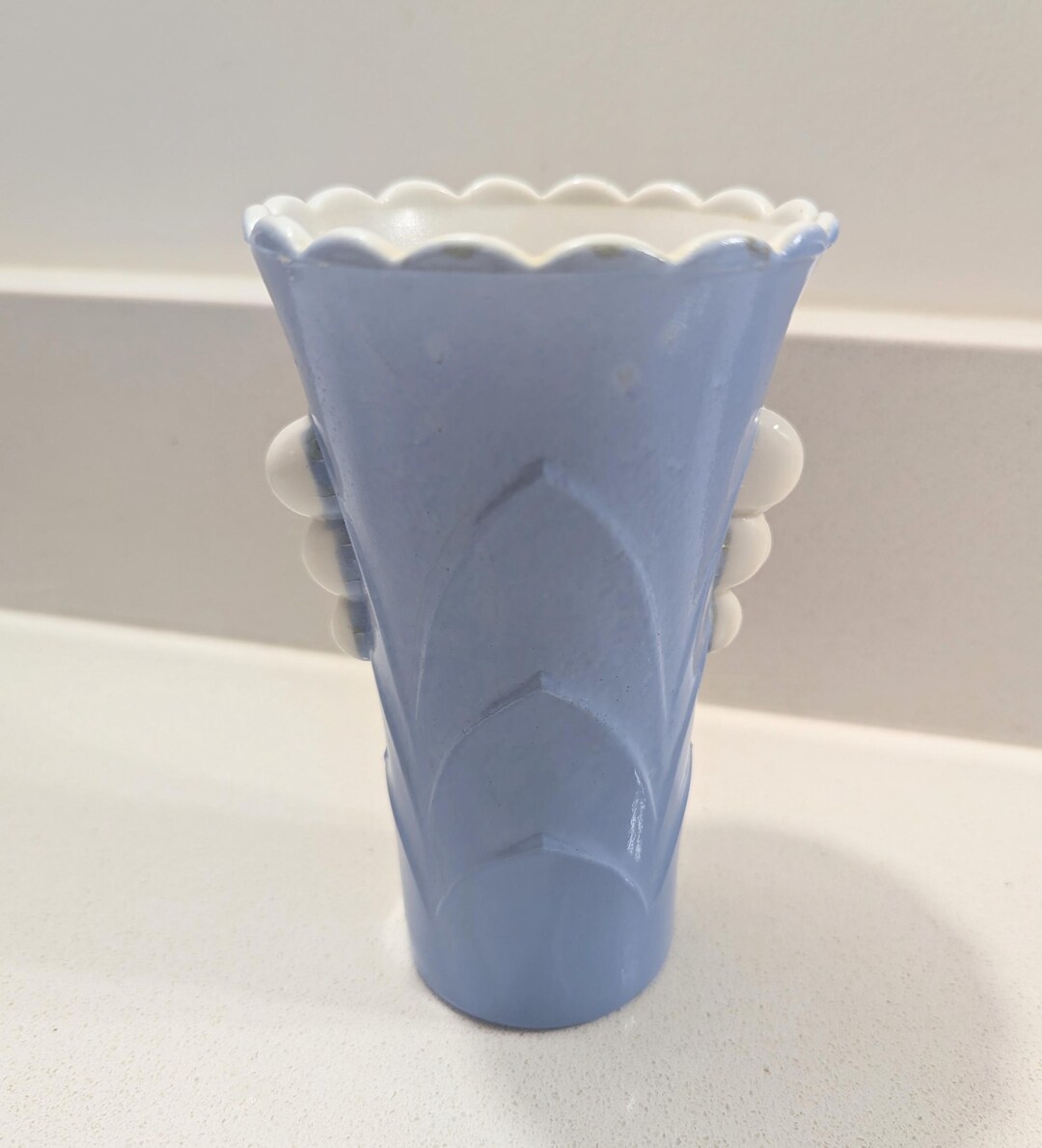 1940s Fire King Art Deco Scalloped Vitrock Blue/white Vase. - Etsy