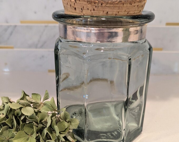 Ben Rickert Wayne N.J Vintage Octagonal Glass Canister With Rustic Cork ...
