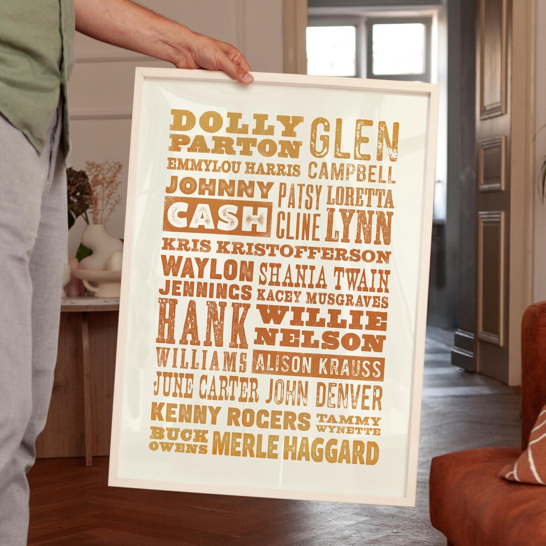 Country Music Icons Print, Vintage Letterpress Style, Western Art - Etsy