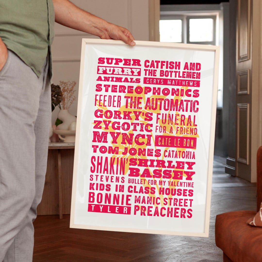 Icons of Wales Music Art Print, Vintage Welsh Letterpress Style Poster ...