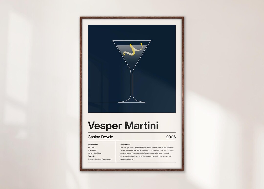 Vesper Martini Cocktail Print, James Bond Inspired Poster, Bar Wall Art ...