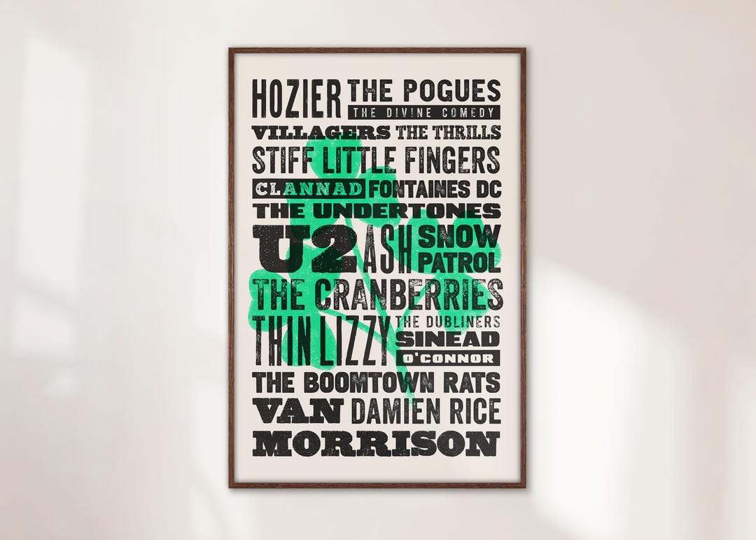 Icons of Irish Music Art Print, Vintage Ireland Letterpress Style ...