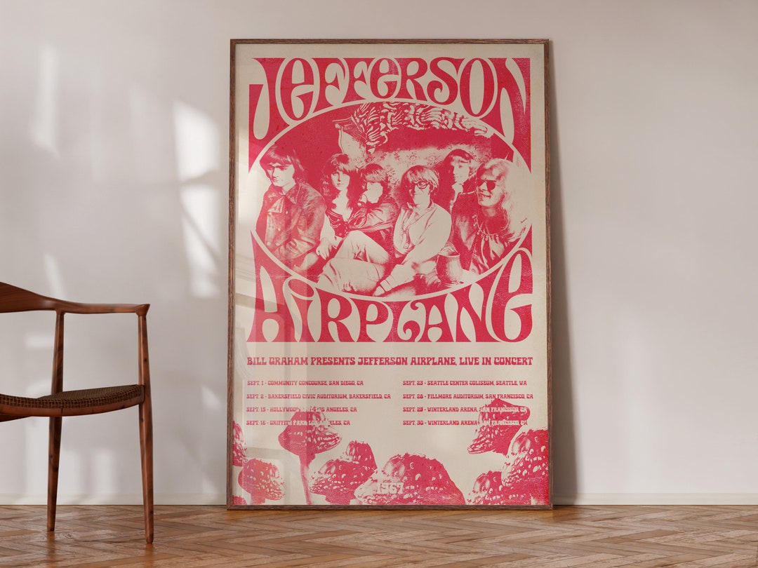 Jefferson Airplane Vintage Gig Poster, Classic Rock Art Print, Wall Art ...