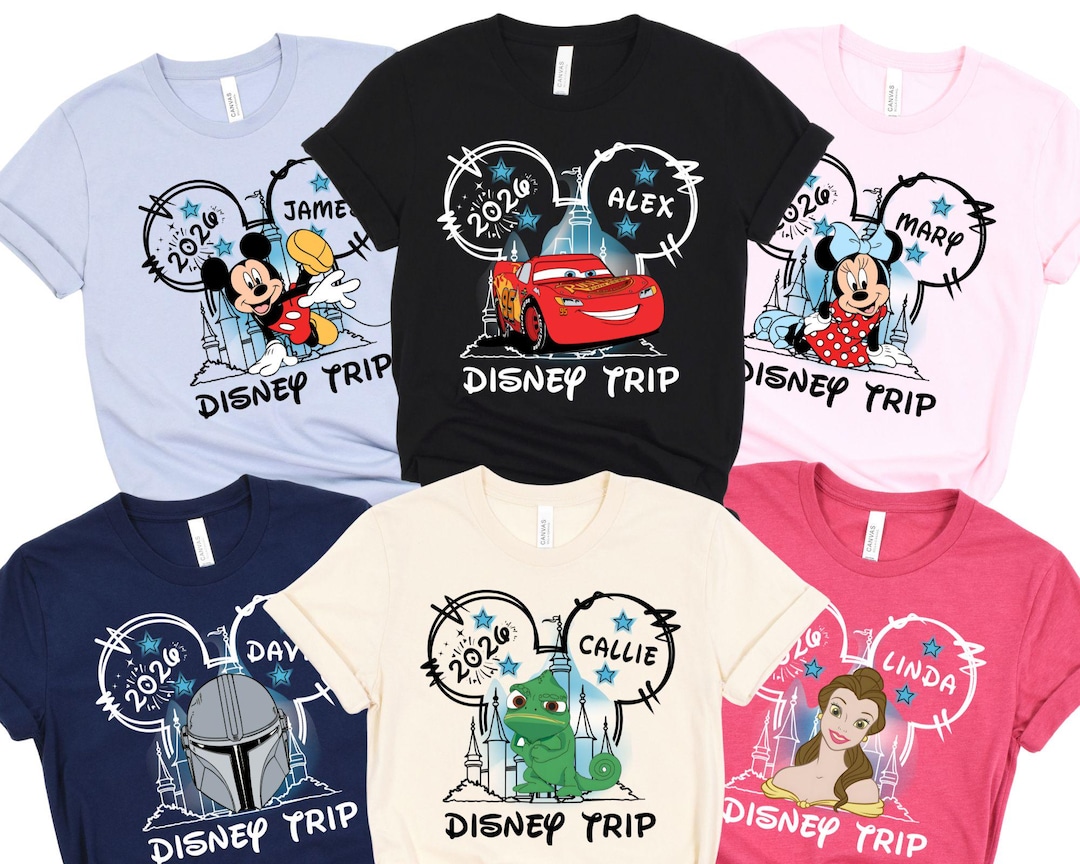 Custom 2026 Disney All Characters Shirt, Watercolor Disney Characters ...