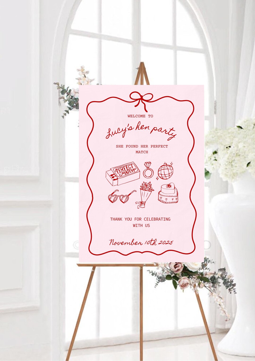 Perfect Match Hen Party Welcome Sign, Bridal Shower Welcome Sign ...