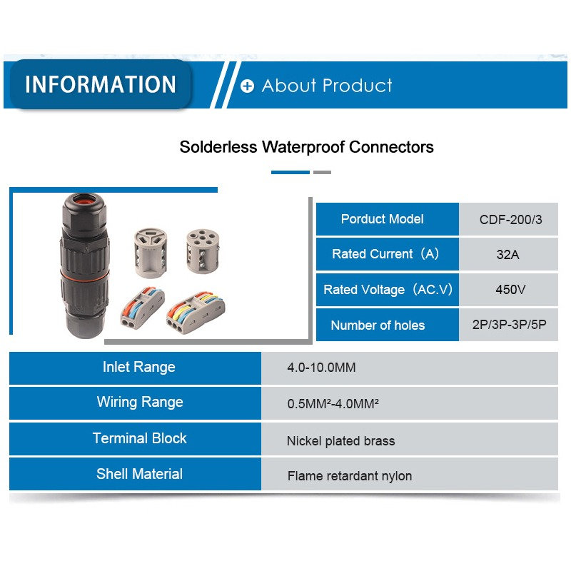 IP68 Straight Waterproof Connector 2/3/5 Pin Wire Connector Quick ...