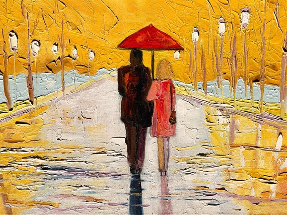 Couple in Love Original Painting Romance Art City View Love | Etsy