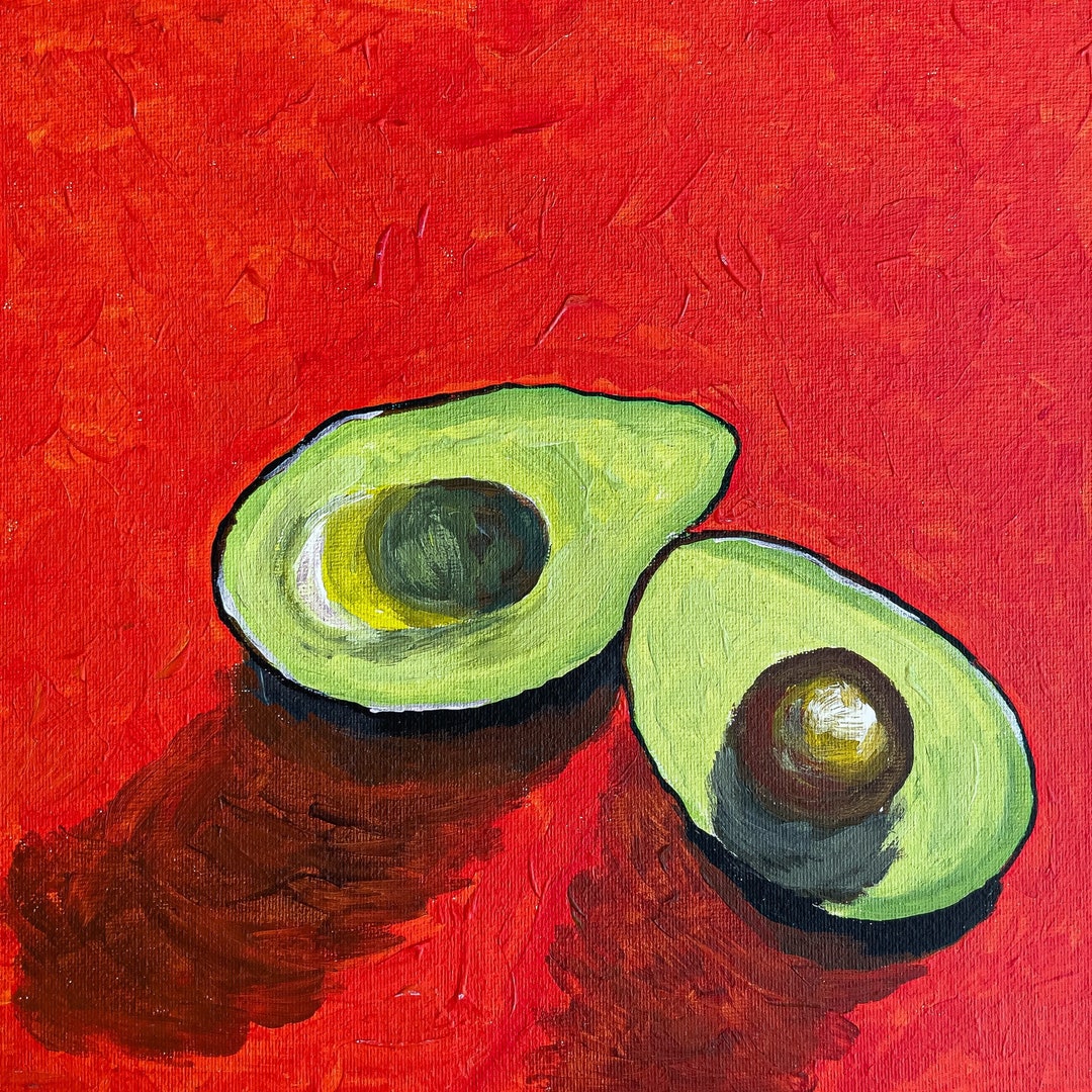 Avocado Painting Fruit Original Art Oil Kitchen Artwork 10 by 10 Inches ...