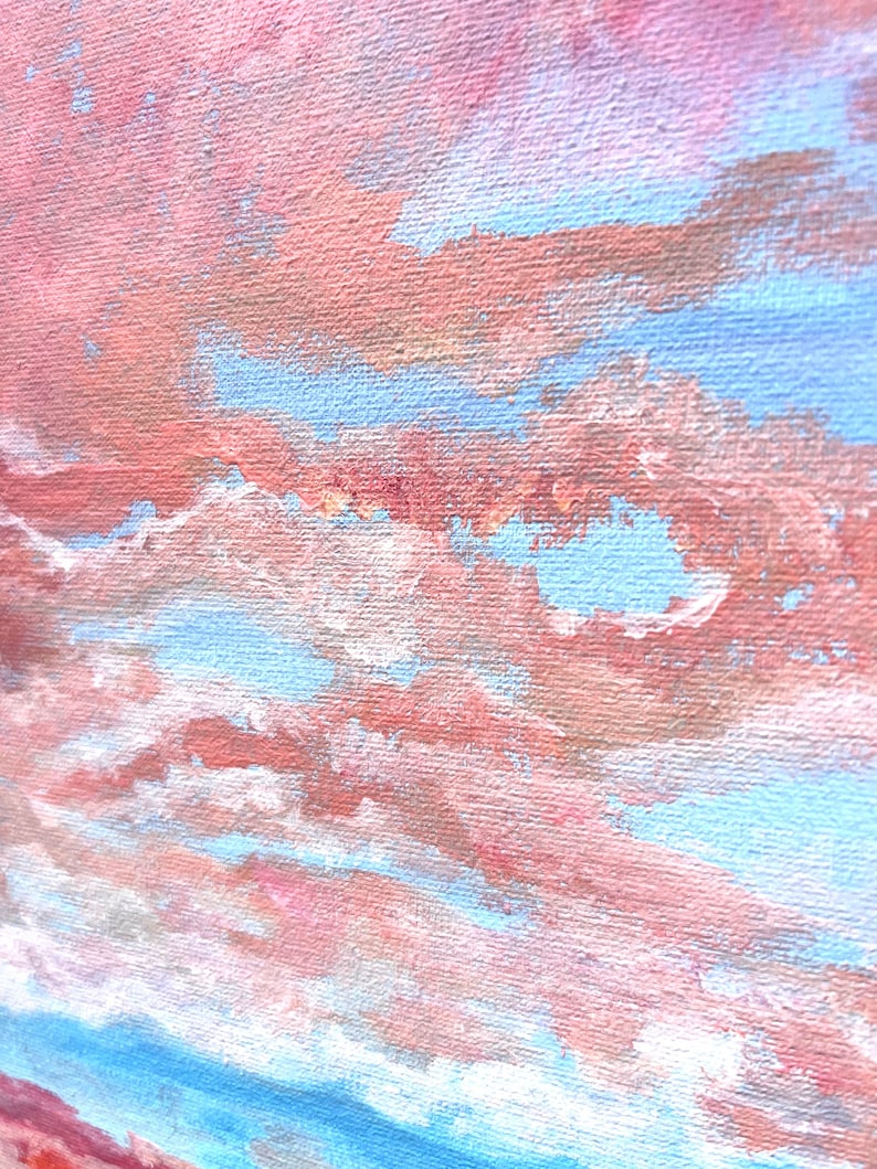 Original Oil Painting Airplane Wing Above Clouds, Sunset Sky Aviation ...