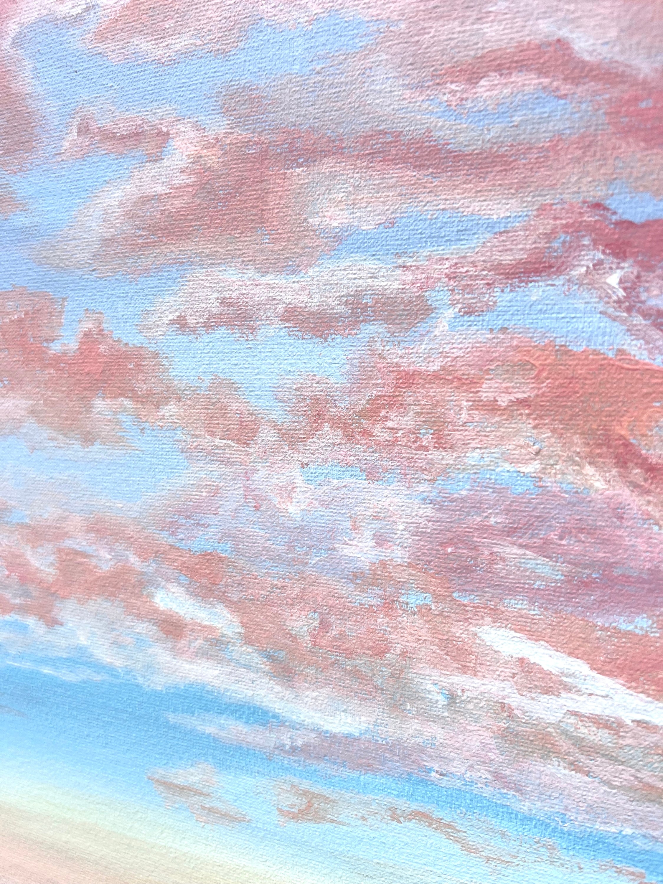 Original Oil Painting Airplane Wing Above Clouds, Sunset Sky Aviation ...